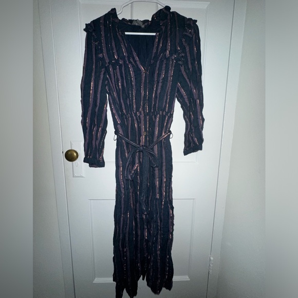 Maeve | Dresses | Maeve Navy And Rose Gold Striped Midi Dress | Poshmark